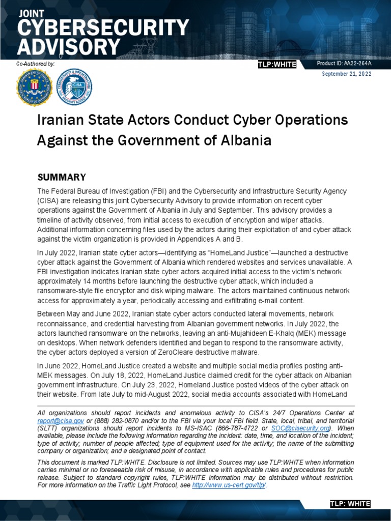 Sulmet Kibernetike Të Shtetit Të Iranit Kundër Qeverisë Shqiptare | PDF ...