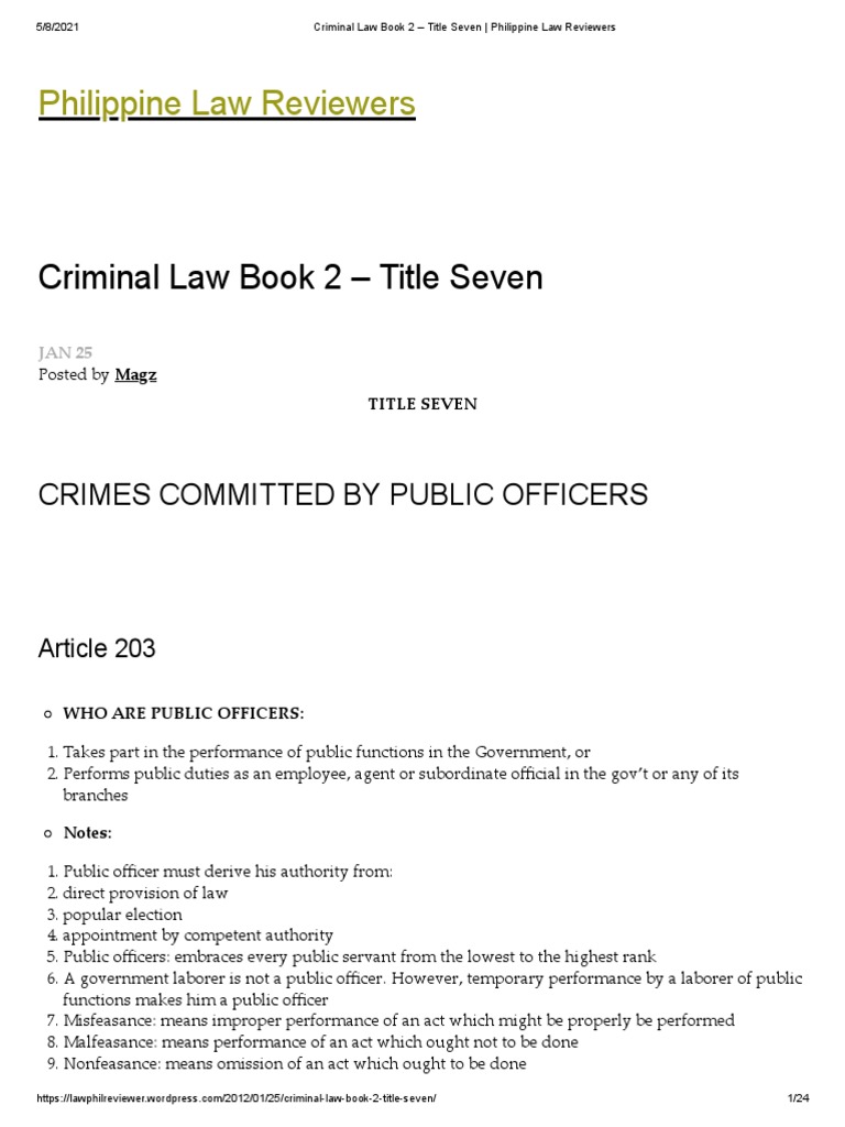 Criminal Law Book 2 - Title Seven | PDF | Crimes | Crime & Violence