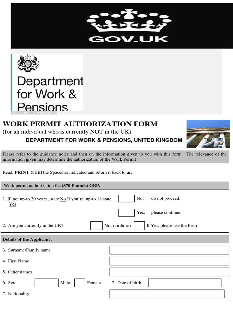 Uk Work Permit Authorization Form 11 | PDF | Human Migration | Cultural ...