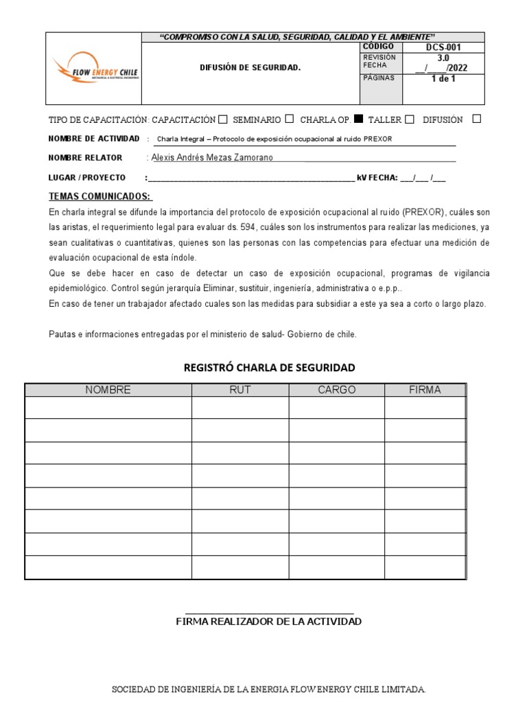Difusión de Seguridad Charla Integral - Protocolo Prexor | PDF