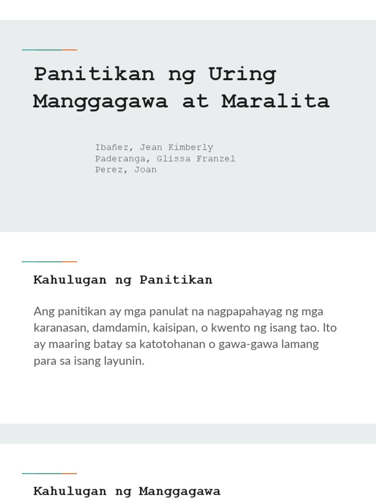 Panitikan NG Uring Manggagawa at Maralita | PDF