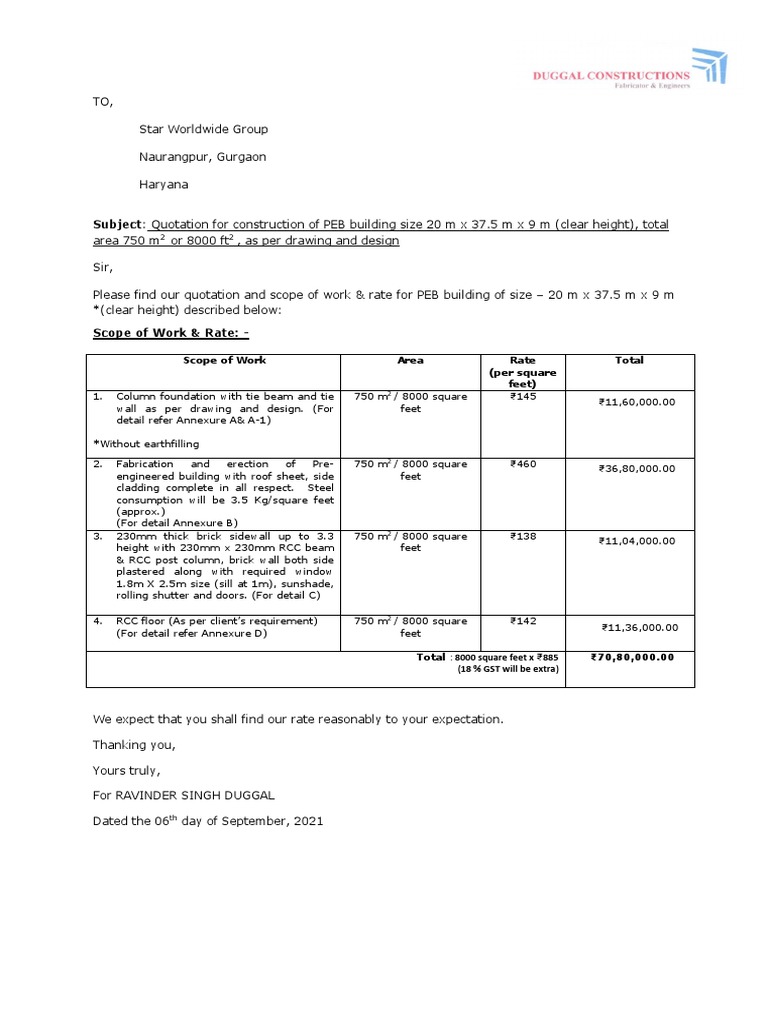 Quotation 10 | PDF | Column | Framing (Construction)