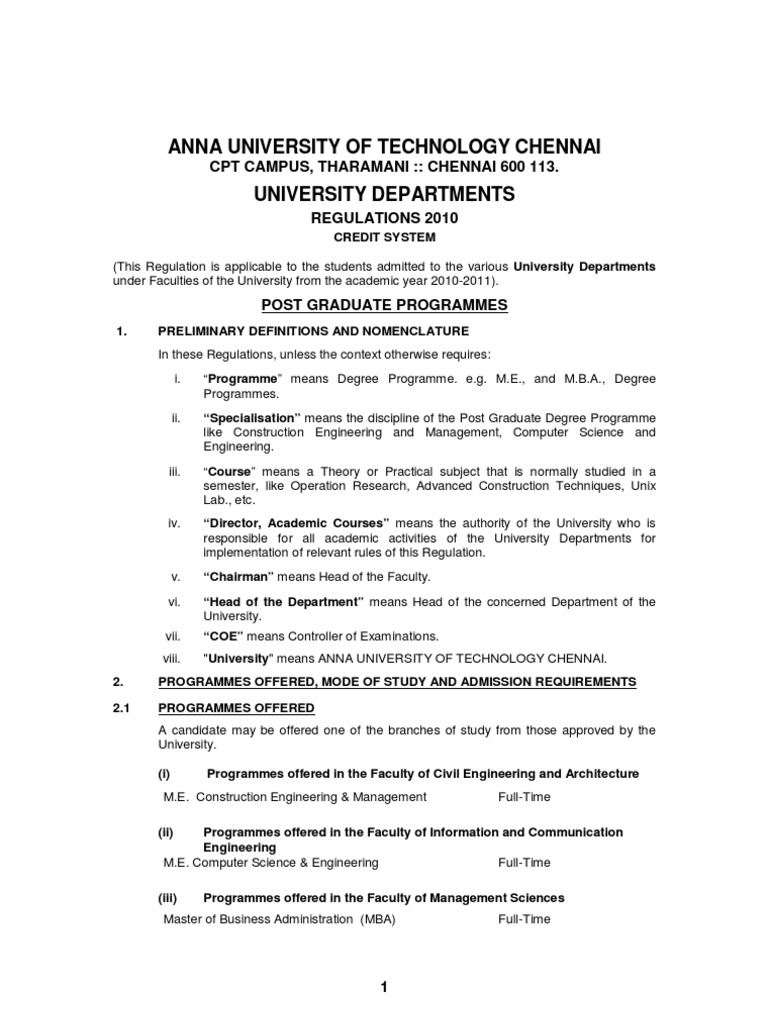 Anna University PG Regulations | PDF | Postgraduate Education | Thesis