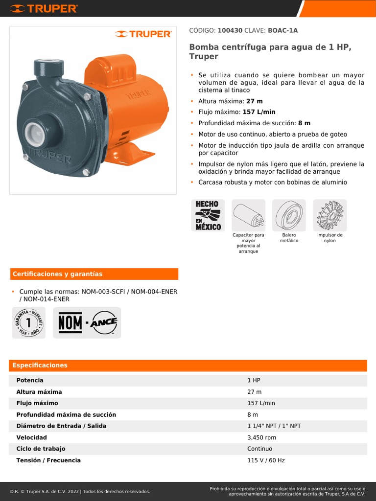 Bomba 1HP | PDF | Máquinas | Ingeniería mecánica