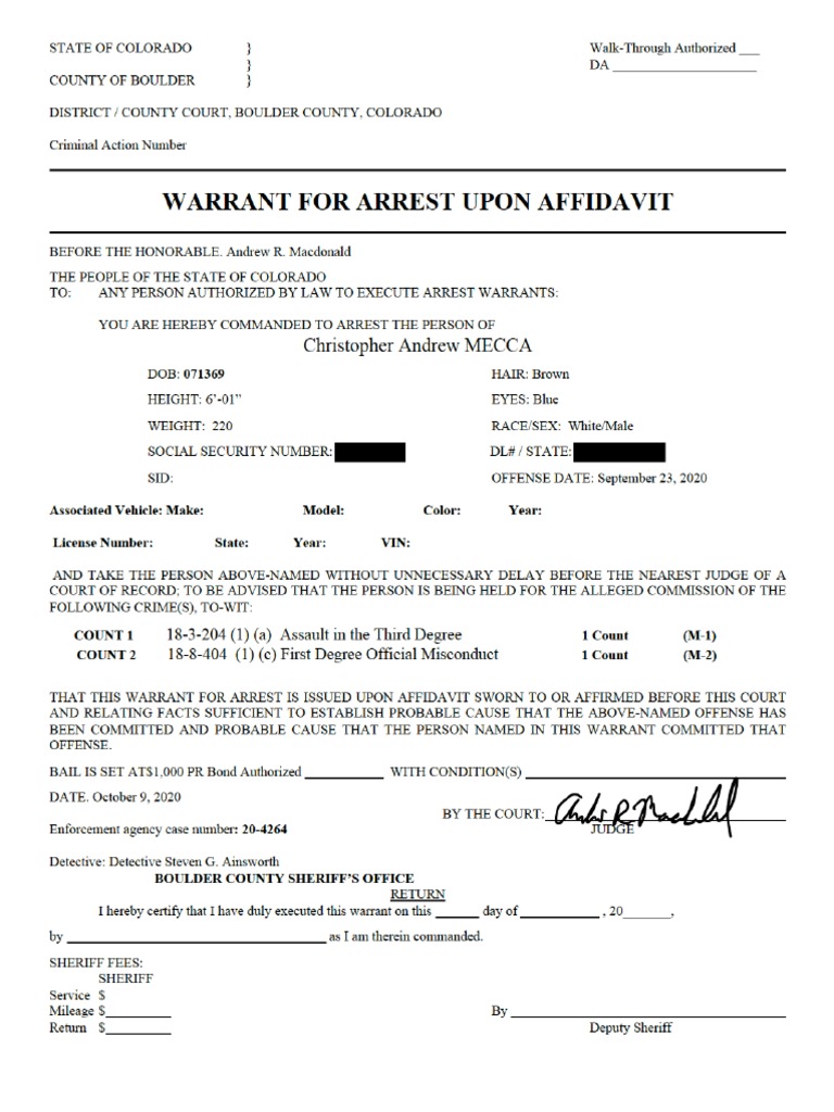 Christopher Mecca Arrest Affidavit | PDF | Taser | Handcuffs
