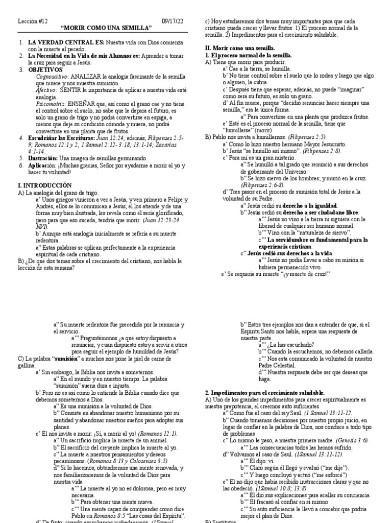 Lec 12 091722 Morir Como Una Semilla Pdf Pdf Jesús Muerte