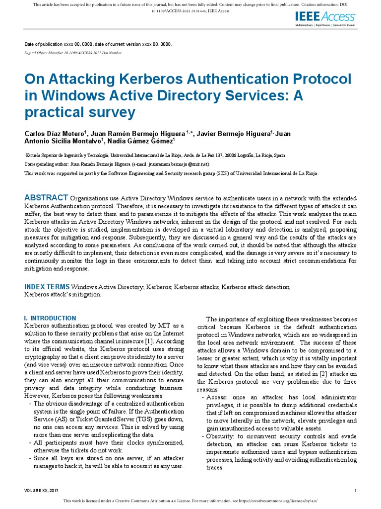 On Attacking Kerberos Authentication Protocol in W | PDF | Key (Cryptography) | Password