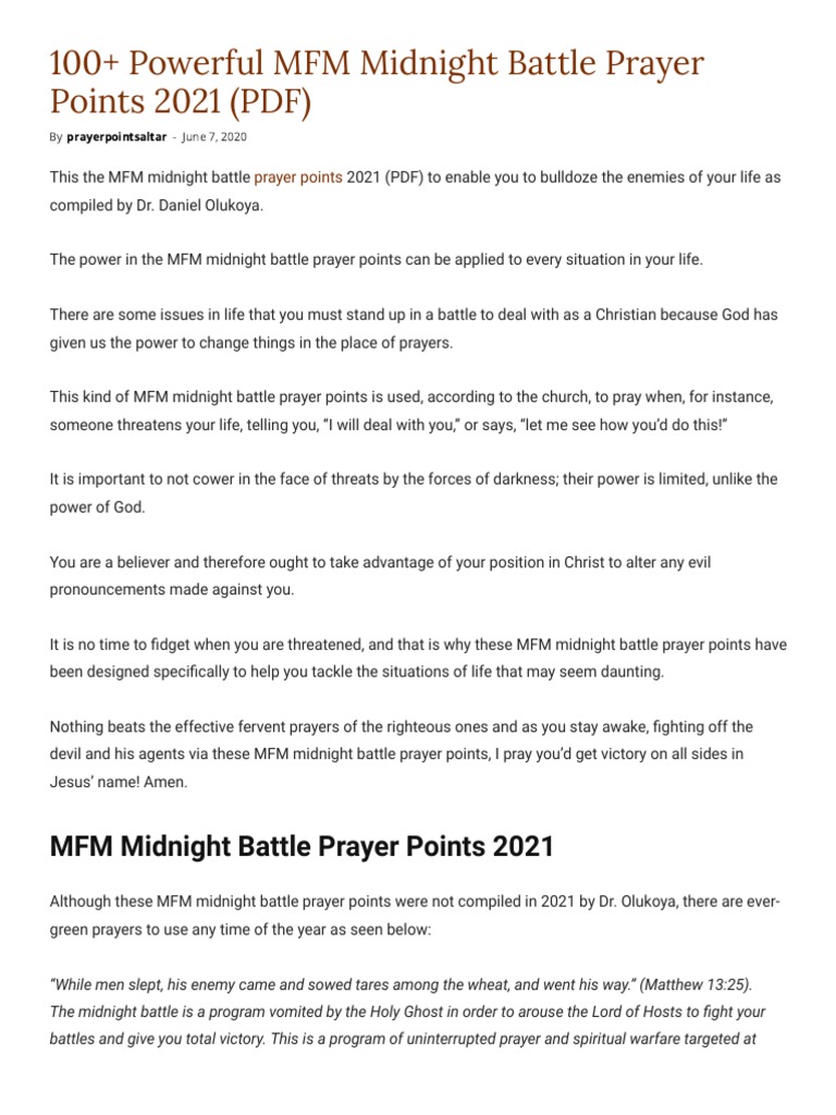 100+ Powerful MFM Midnight Battle Prayer Points 2020 PDF | PDF | Prayer | Jesus