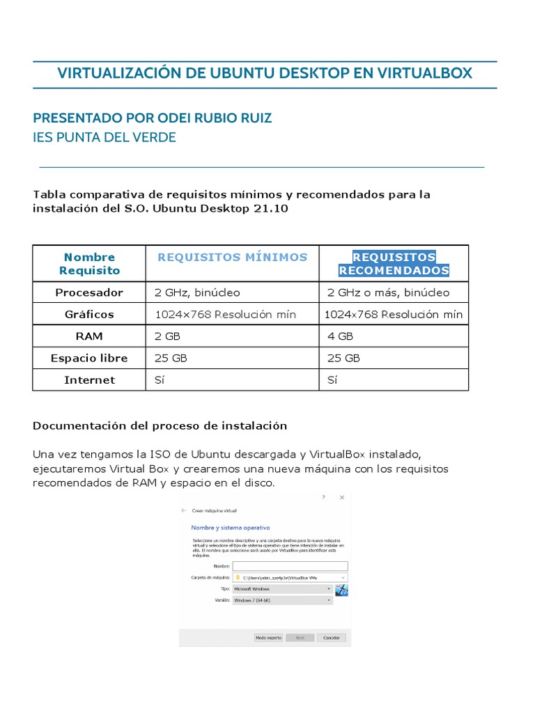 Práctica 2.1 - Virtualizar El S.O. Ubuntu Desktop en VirtualBox | PDF | Sistema operativo ...