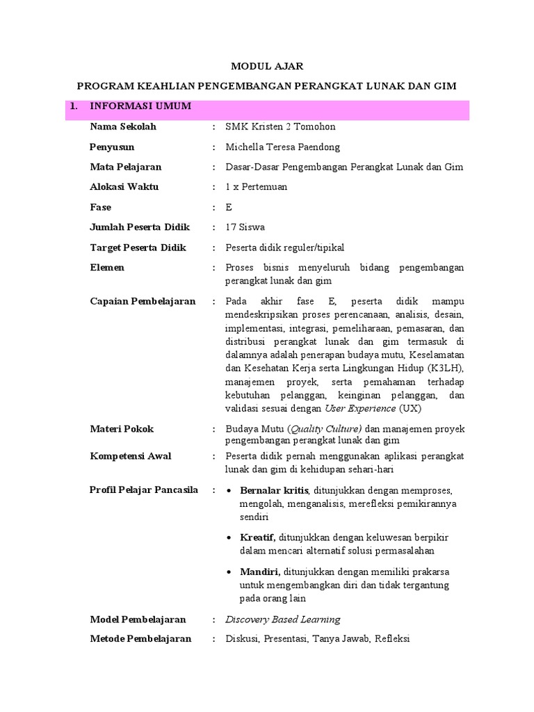 Modul Ajar CP-1 PPLG SMK Fase E | PDF