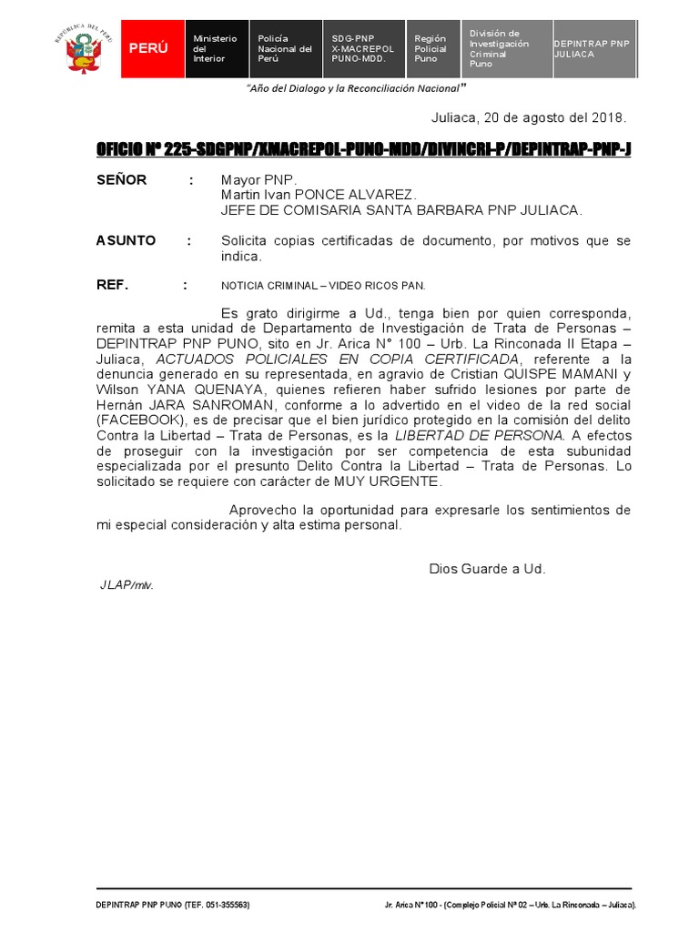 Oficio A La Municipalidad | PDF | Policía | Perú