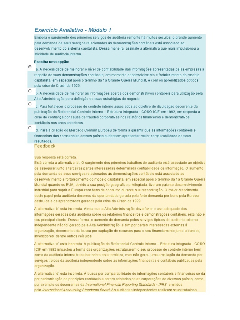 Exercício Avaliativo - Módulo 1 | PDF | Contabilidade | Auditoria interna