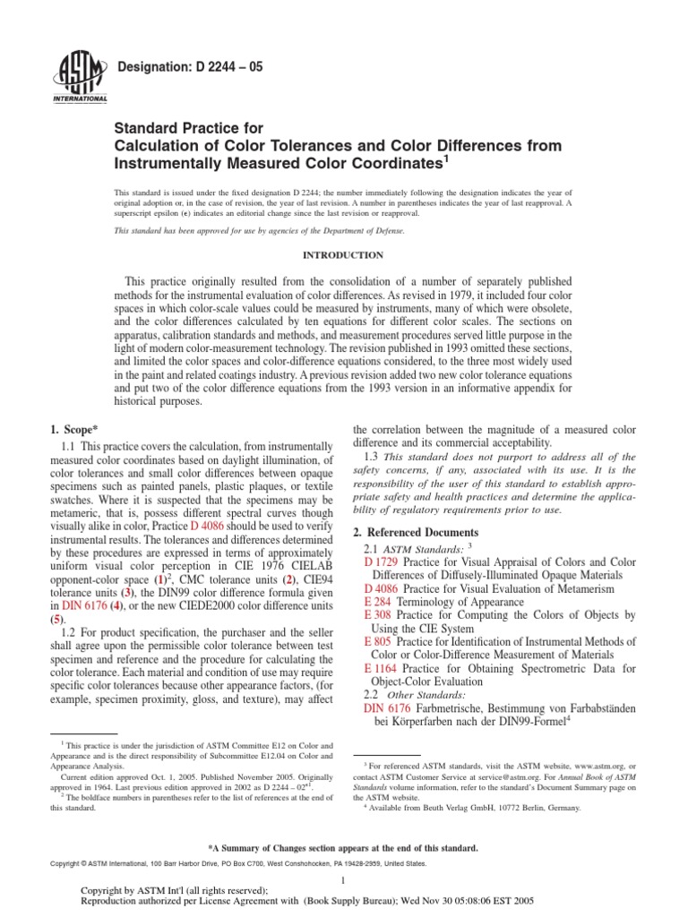 ASTM D2244 Color Difference Measurement | PDF | Color | Metrology