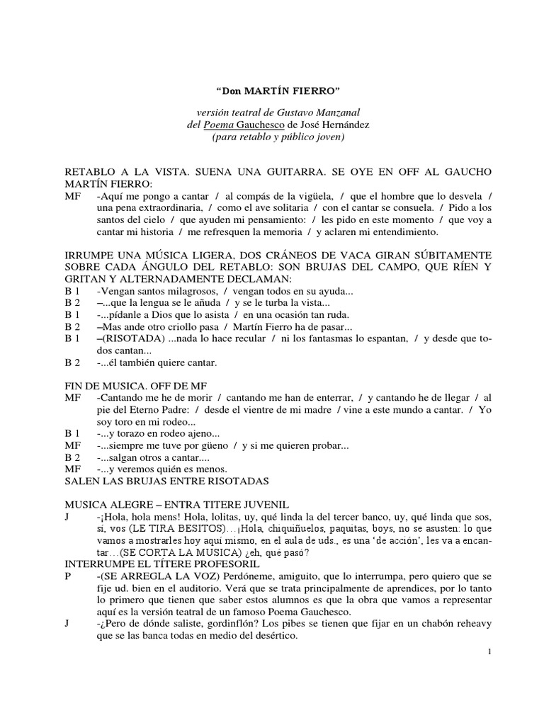 Don Martin Fierro TXT Teatral Libertablas | PDF