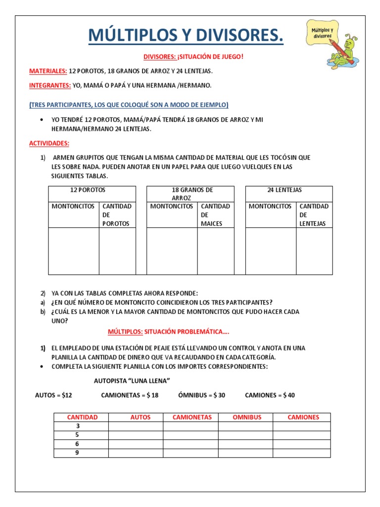 Actividades de Múltiplos y Divisores | PDF