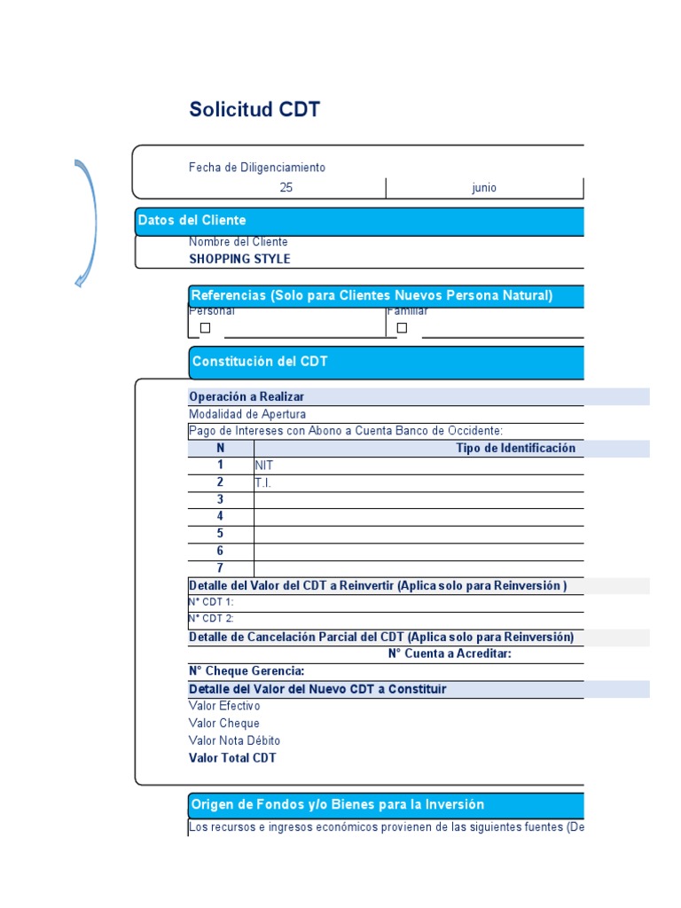 Formato de Solicitud de CDT | PDF | Cheque | Bancos