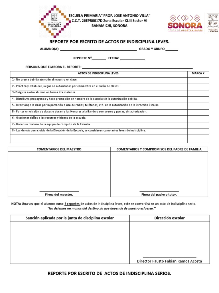 Formatos de Reportes de Indisciplina 22-23 | PDF | Disciplinas | Cigarrillo