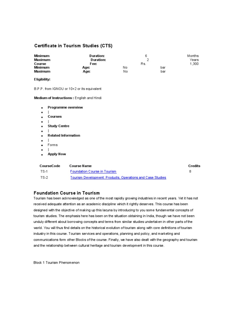Certificate in Tourism Studies | PDF | Tourism | Marketing