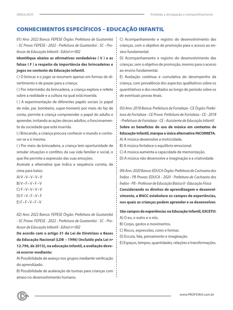 Conhecimentos Específicos - Educação Infantil | PDF | Pré-escola ...