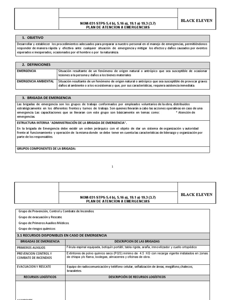 Plan De Atencion A Emergencias Pdf Emergencia Temblores