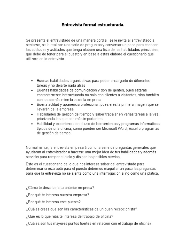 Entrevista Formal Estructurada | PDF | Software | Business