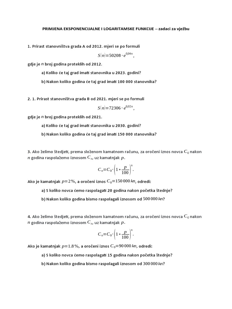Primjena Eksponencijalne I Logaritamske Funkcije | PDF