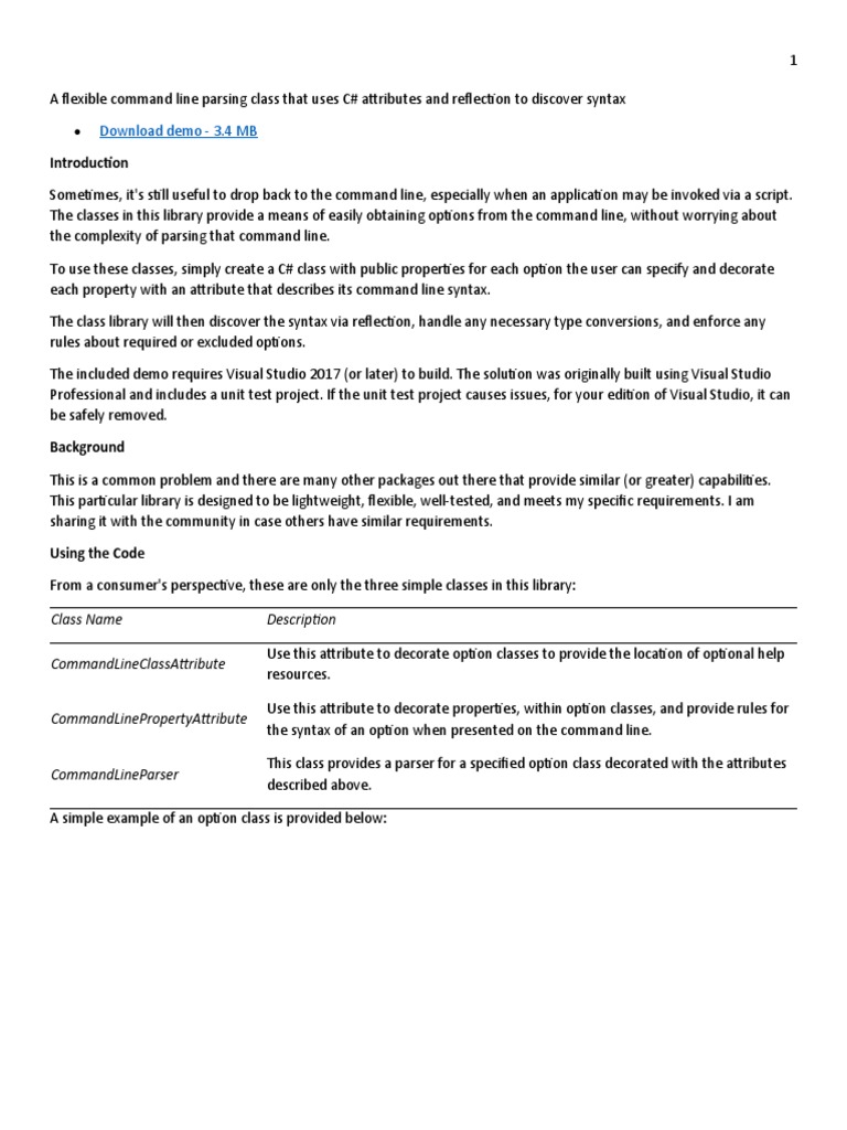 Flexible C Sharp Command Line Parsing Via Attributes Eric Lynch Pdf Command Line Interface