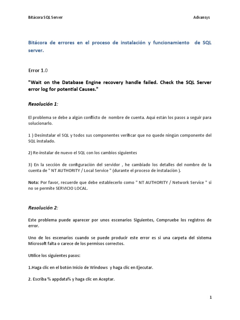 Bitacora de Errores SQL Server | PDF | Servidor SQL de Microsoft ...