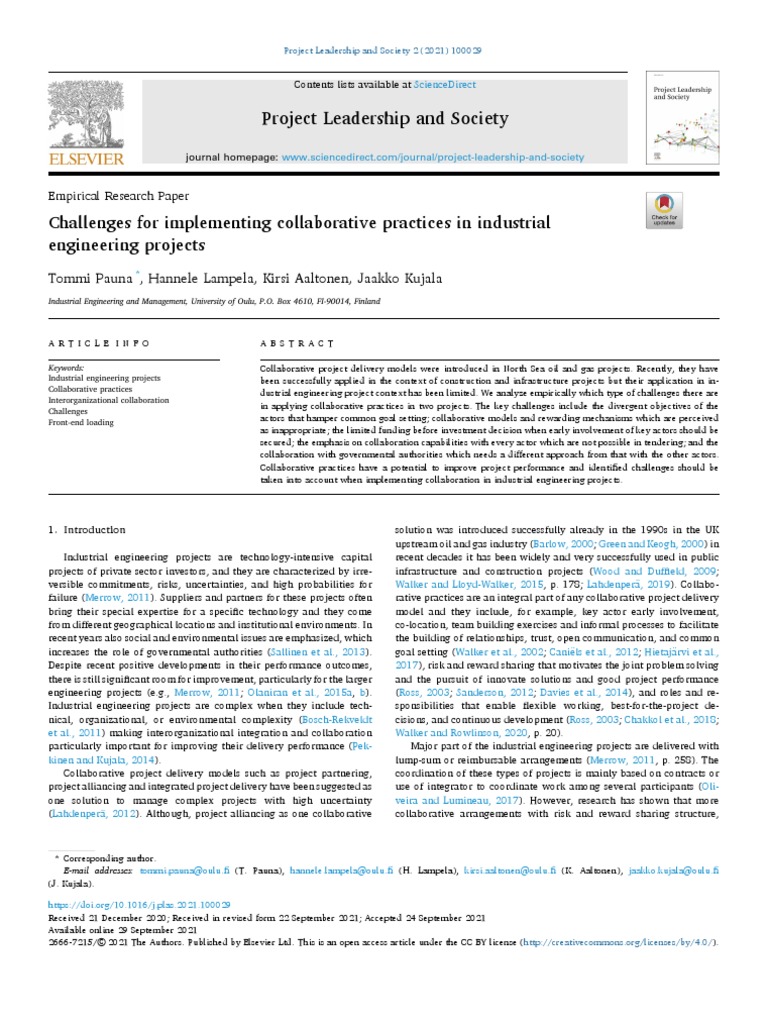 Challenges For Implementing Collaborative Practices in Industrial Engineering Projects | PDF ...