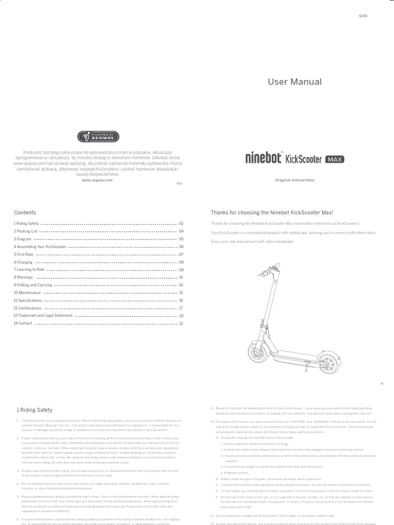 UM - KickScooter MAX G30 - ENG FR DE IT SP | PDF | Waste Management | Radio
