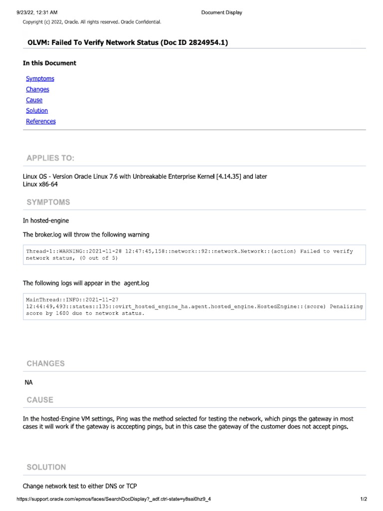 OLVM - Failed To Verify Network Status | PDF