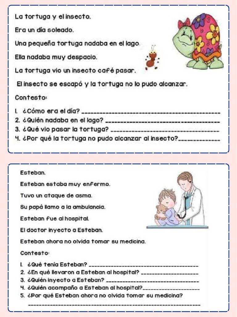 11 Comprension Lectora La Tortuga y El Insecto Estaban | PDF