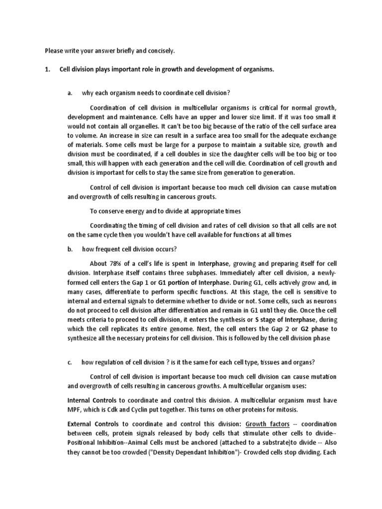 Please Write Your Answer Briefly and Concisely | PDF | Cell Cycle ...