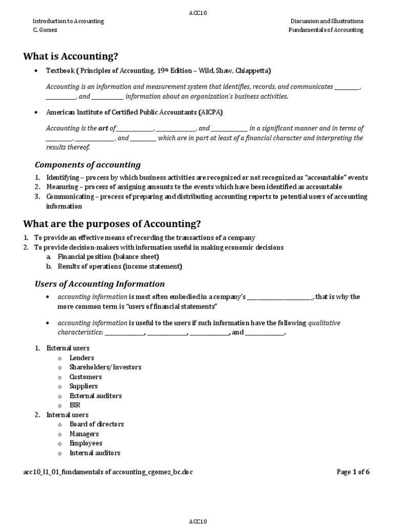 Lesson 1 - Handout 1 - Fundamentals of Accounting | PDF | Generally ...