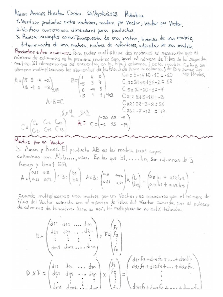 Revisión de Operaciones Entre Matrices | PDF | Determinante | Matriz ...