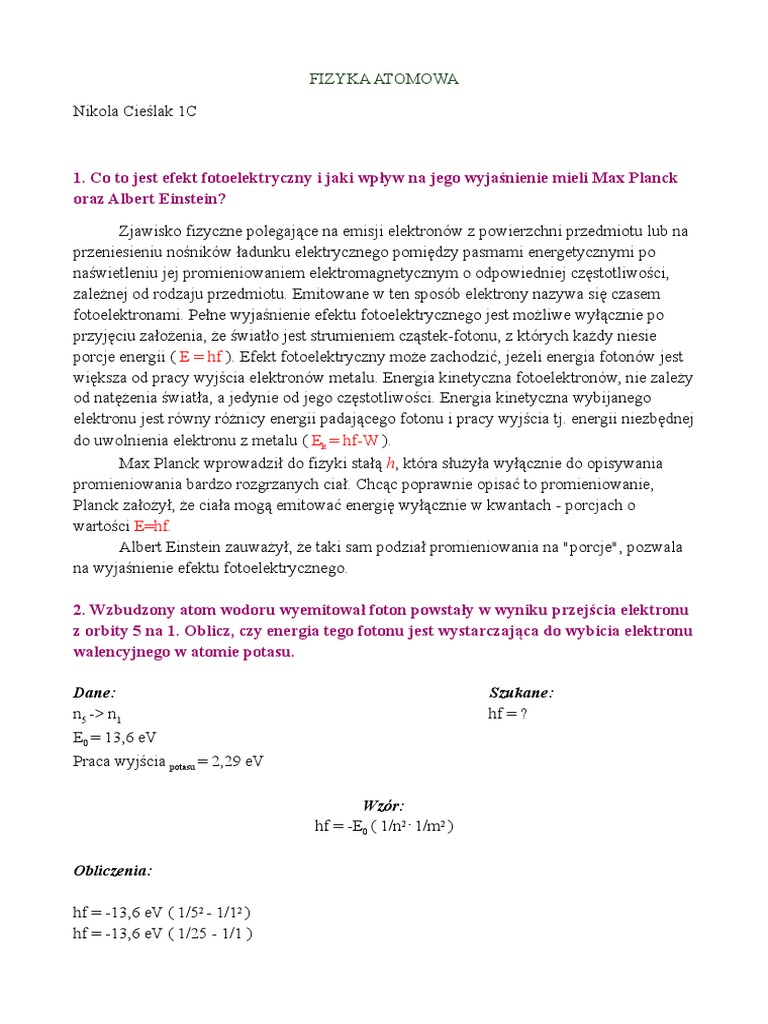 Fizyka Atomowa | PDF
