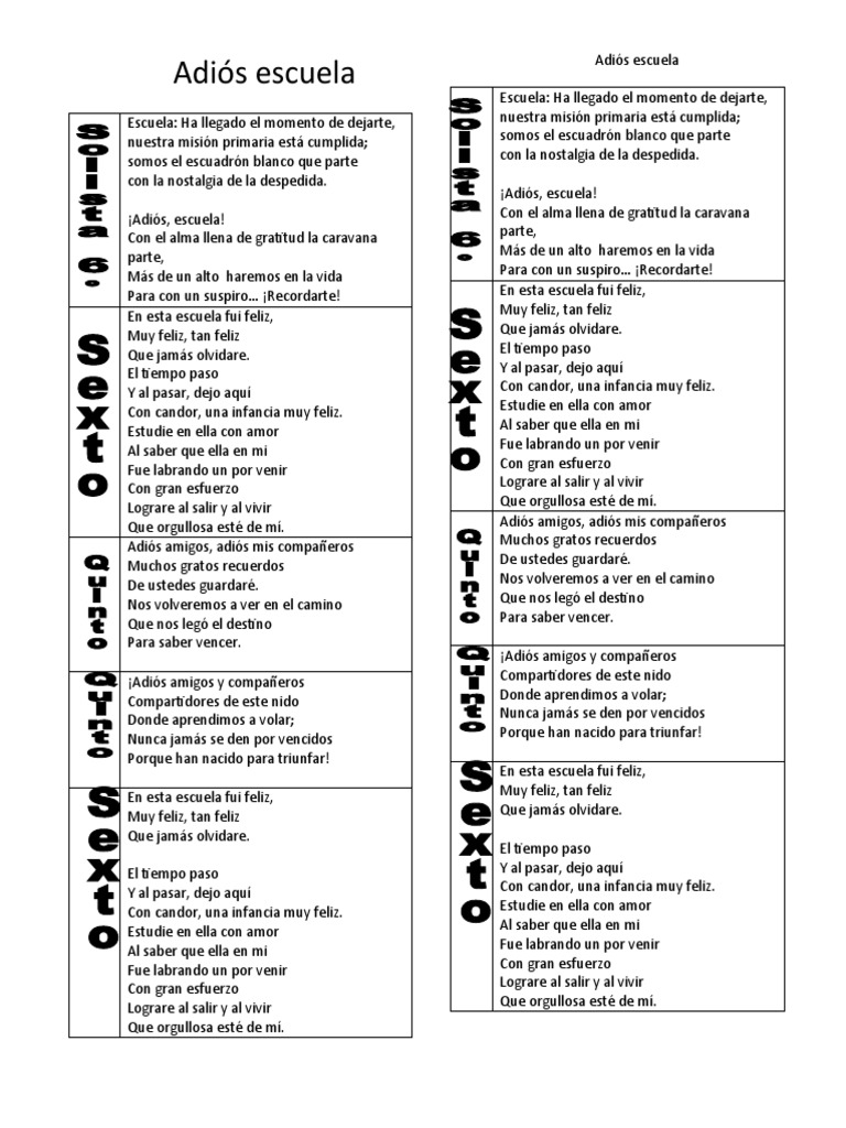 Adiós Escuela Canto Sexto | PDF