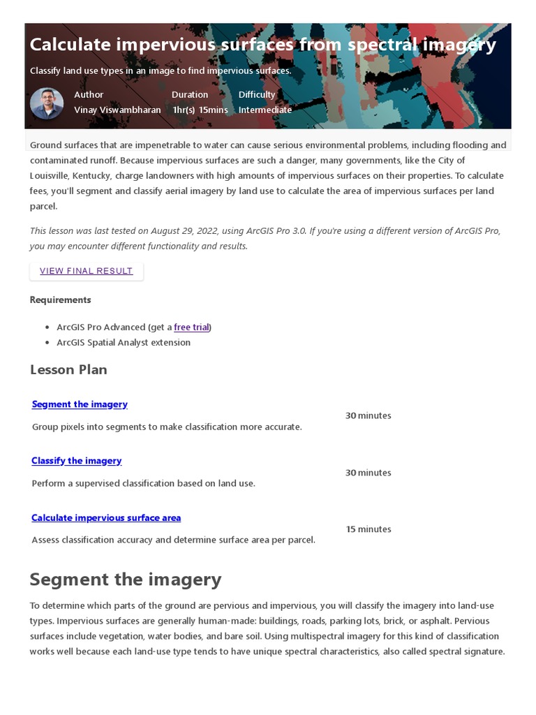 1.calculate Impervious Surfaces From Spectral Imagery - Learn ArcGIS | PDF | Image Segmentation ...