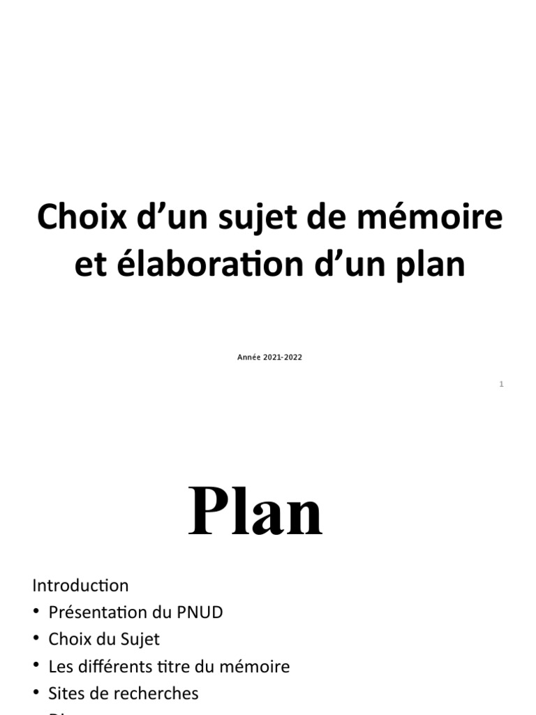 Choix D'un Sujet de Mémoire Et Élaboration D'un Plan: Année 2021-2022 | PDF