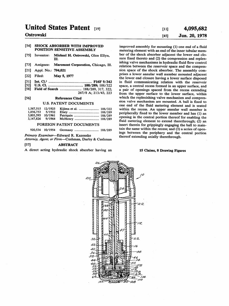 US4095682 - Position Sensitive Damping | PDF | Piston | Valve