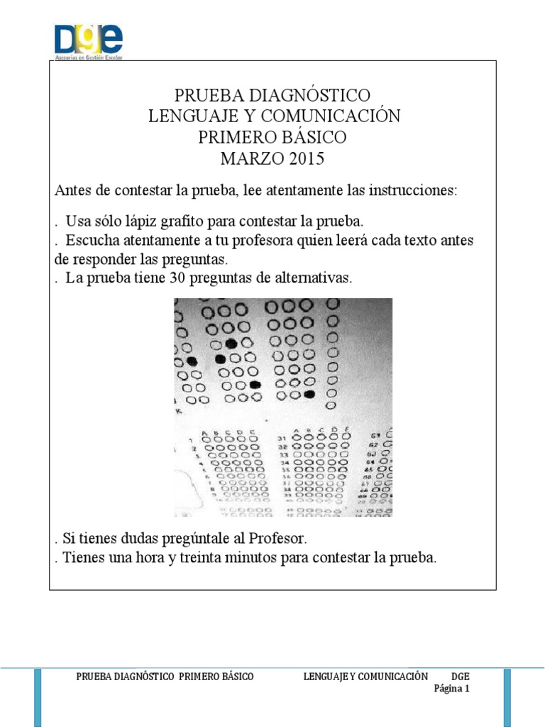Prueba Diagnóstico Lenguaje Primero Básico | PDF