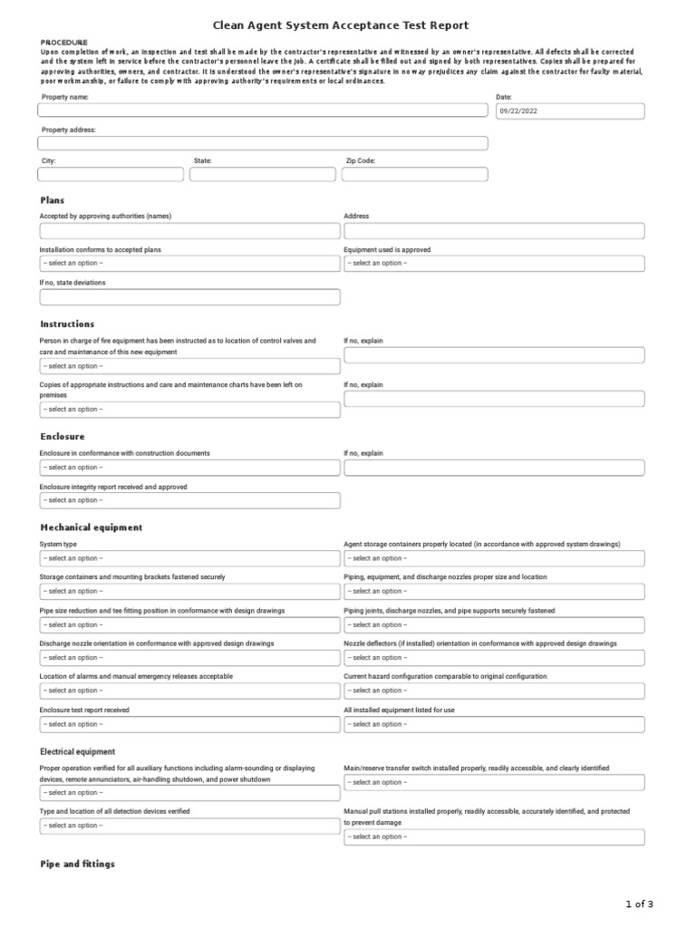 Clean Agent System Acceptance Test Report: Plans | PDF | Switch | Pipe ...