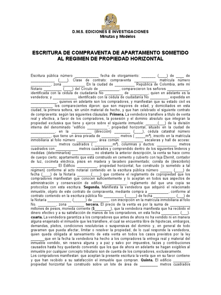 Escritura de Compraventa de Apartamento | PDF | Ley común | Justicia