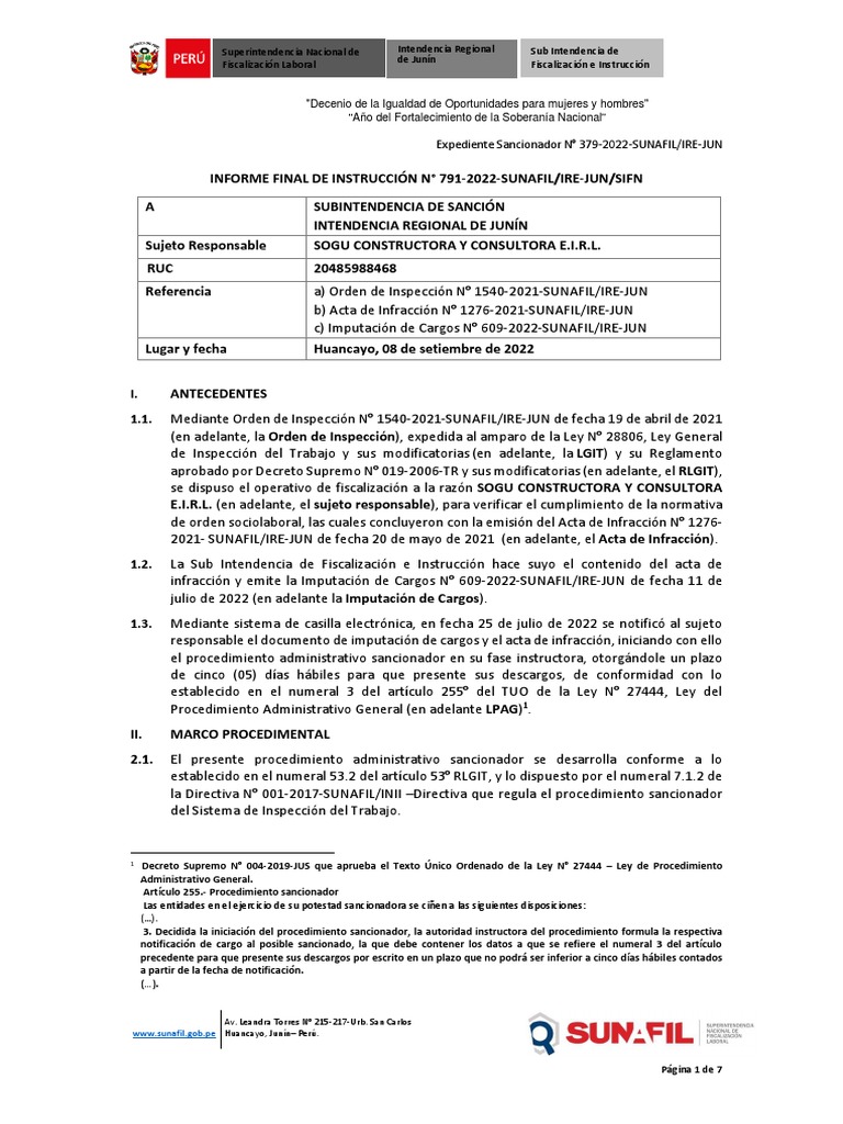 Exp 379-2022 Sogu Constructora y Consultora E.I.R.L. Oi 1540-2021 | PDF | Multa (pena) | Ley Pública