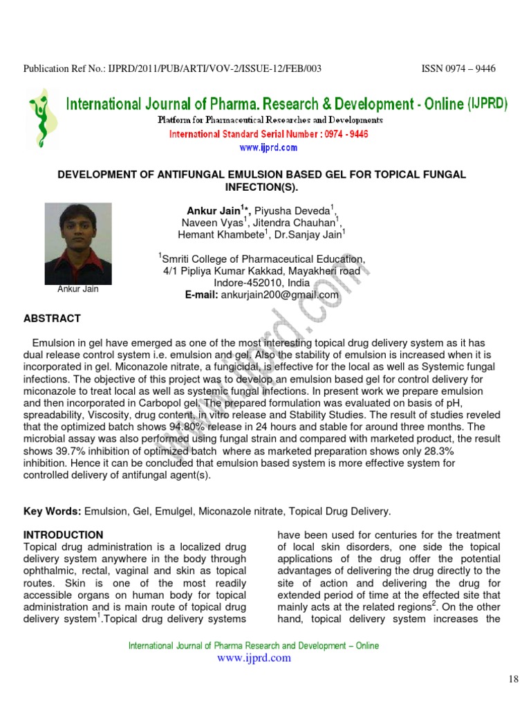 Development of Anti Fungal Emulsion Based Gel For Topical Fungal ...