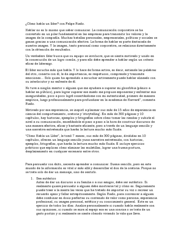 Cómo Habla un Líder: Claves de Comunicación | PDF | Comunicación ...