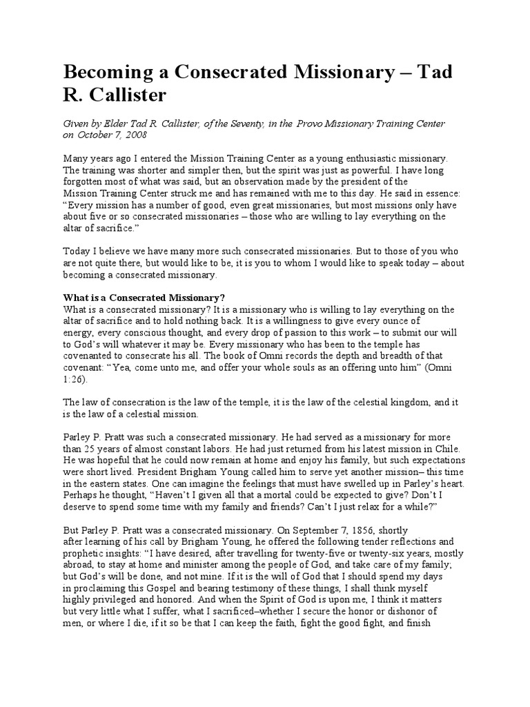 Becoming A Consecrated Missionary - Tad R Callister | PDF | Religion ...