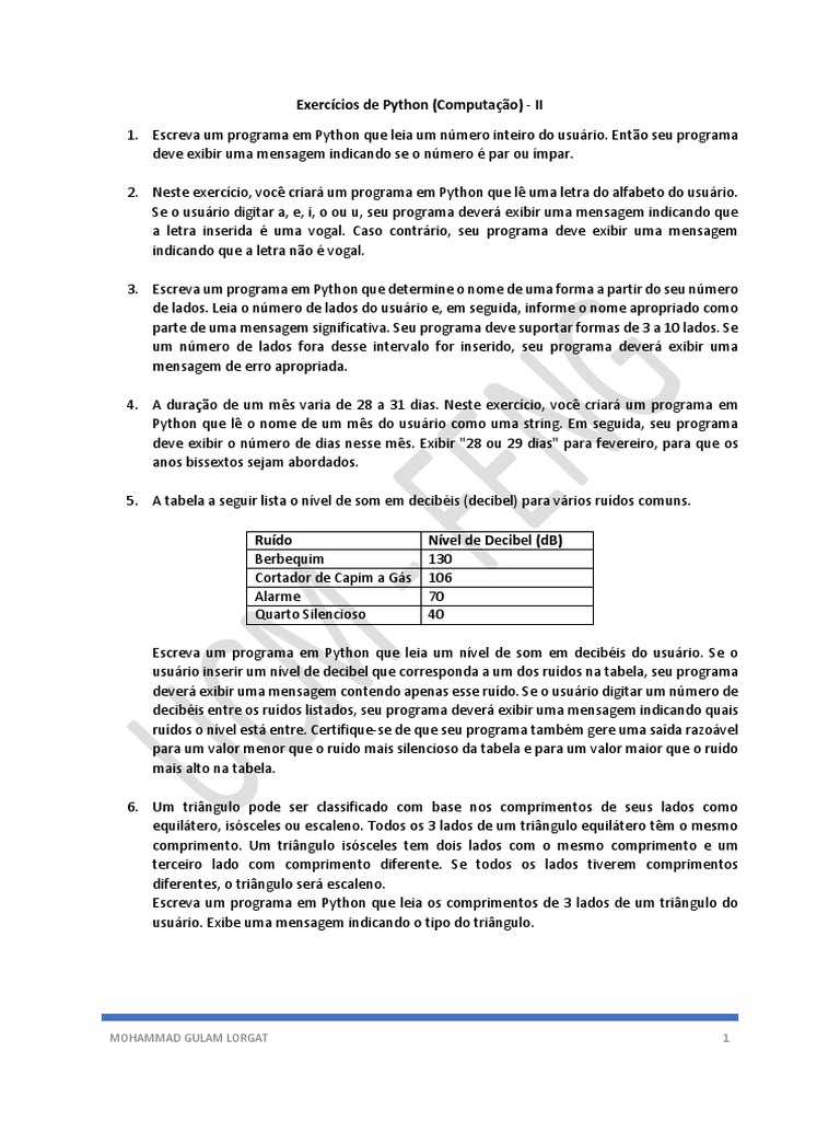 Exercicios de Python II | PDF | Decibel | Triângulo