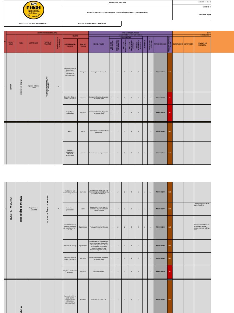 Iperc Base Molino | PDF | Factores humanos y ergonomía | Ciencias de la Salud