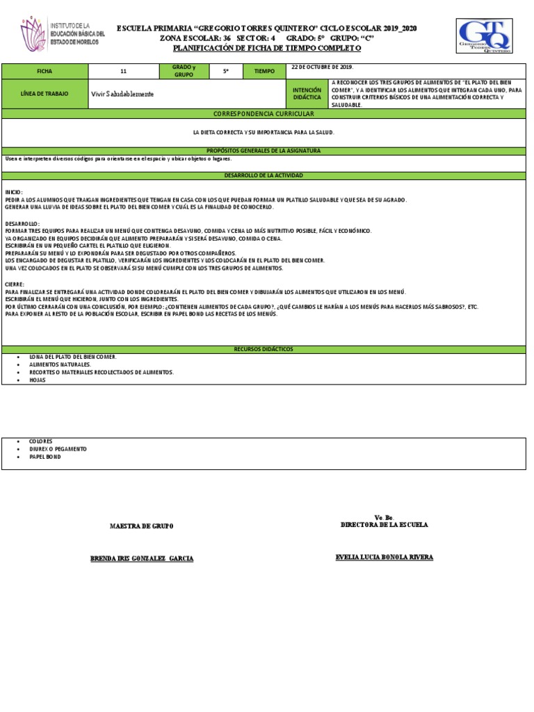 Ficha de Tiempo Completo Vivir Saludablemente | PDF